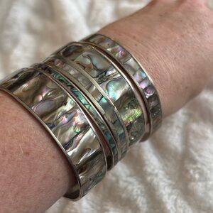 Jewelry | Vintage Mexican Alpaca Silver Abalone Shell Bangle Set | Poshmark